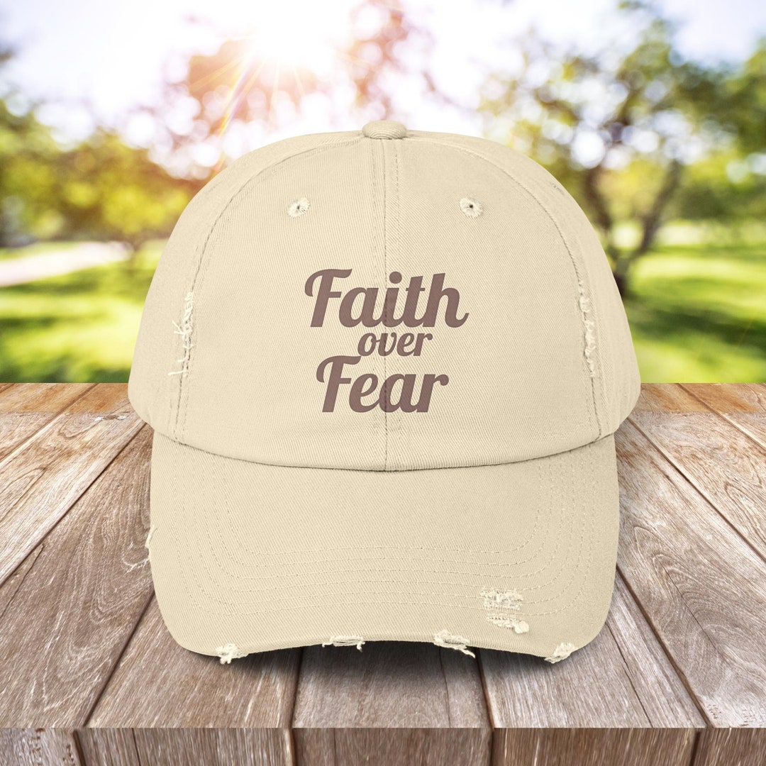 Faith Over Fear Distressed Baseball Cap, Christian Baseball Hat, Bible ...