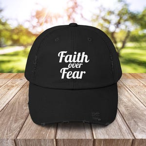 Faith Over Fear Distressed Baseball Cap, Christian Baseball Hat, Bible ...
