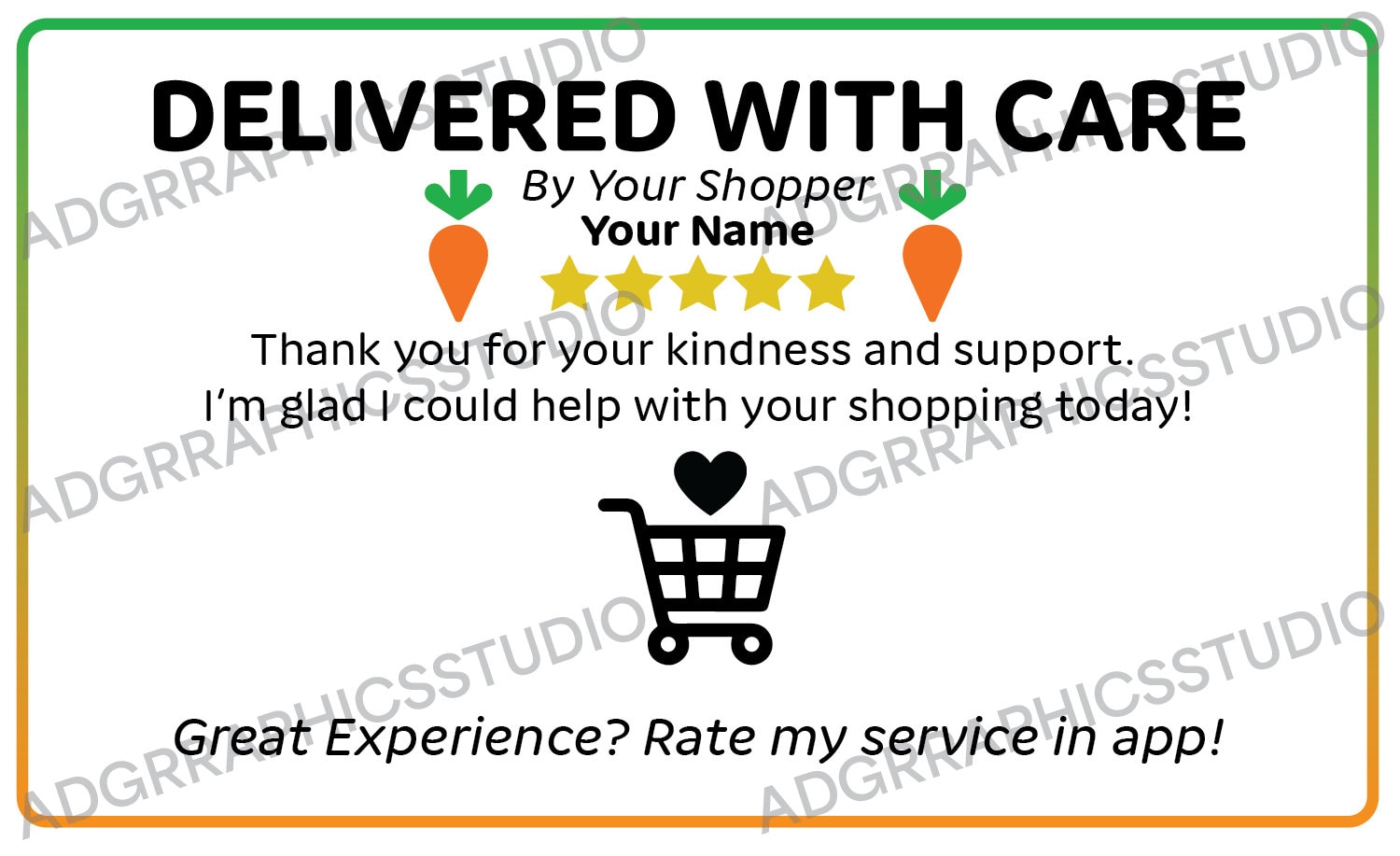 Thank You Cards for Grocery Delivery Instacart (custom Name) (5 X 3 In ...