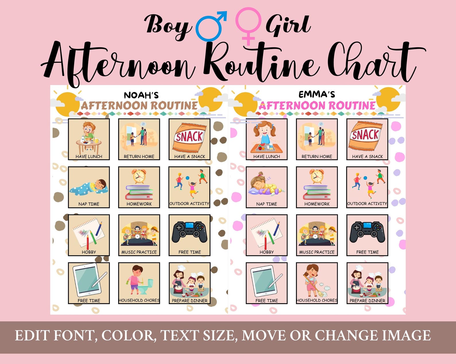 Daily Routine Cards Canva Editable Visual Schedule Toddler Routine ...