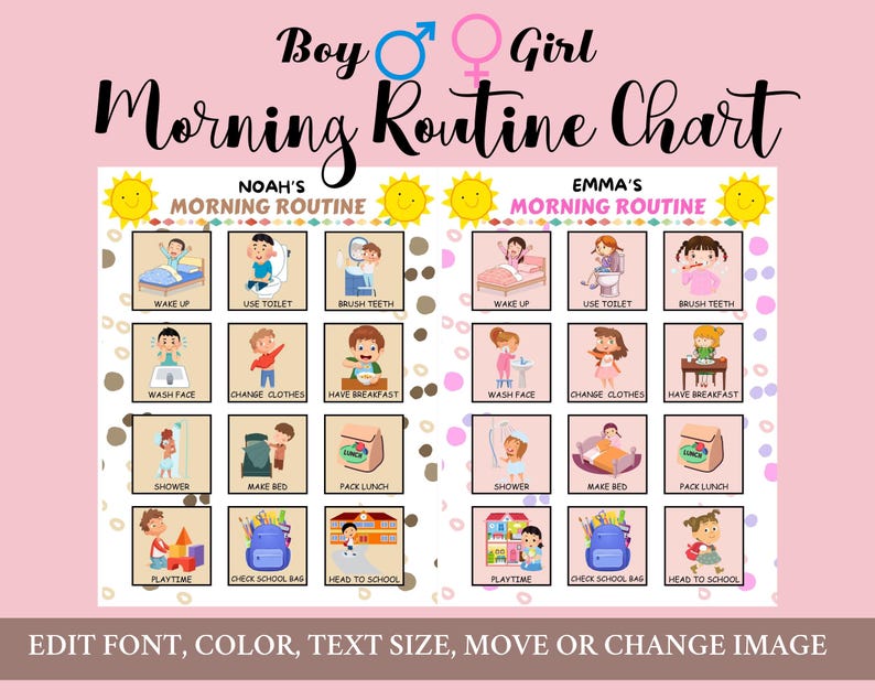 Daily Routine Cards Canva Editable Visual Schedule Toddler Routine ...