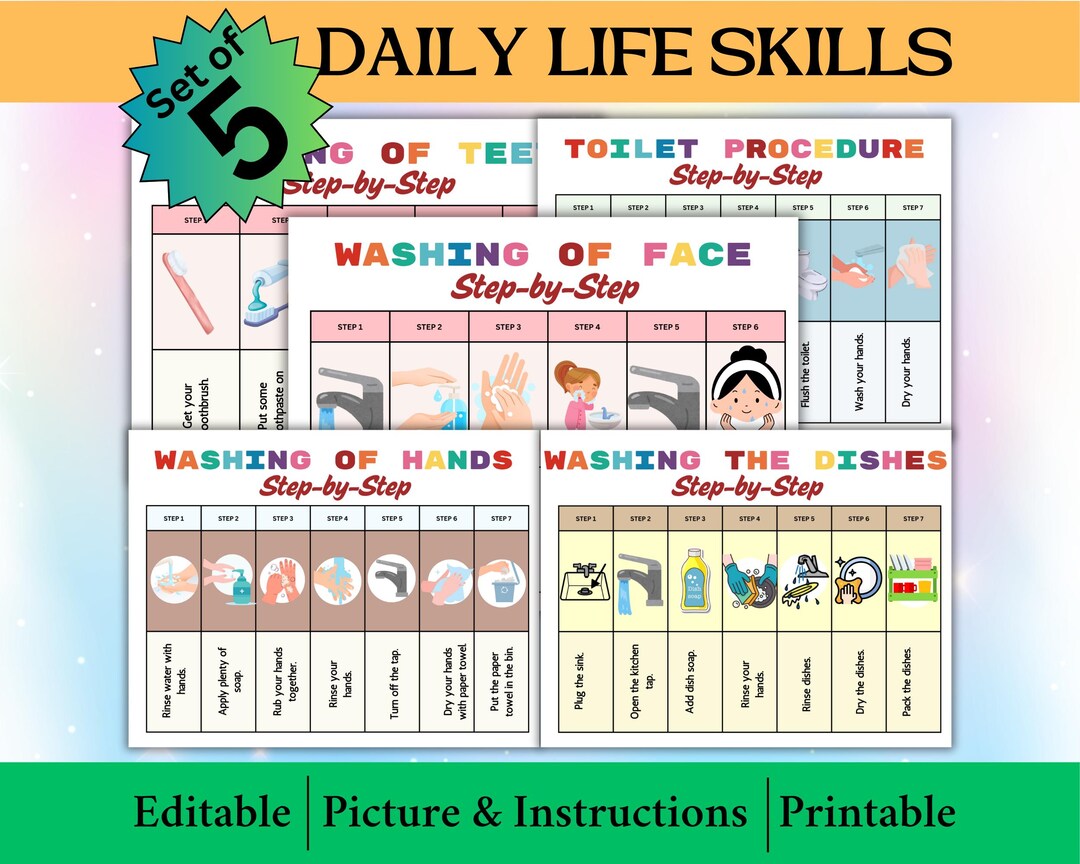 Daily Life Skills Routine Cards Canva Editable Visual Schedule Toddler ...