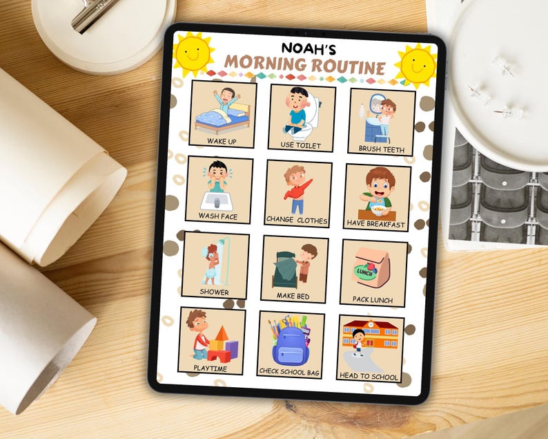 Daily Routine Cards Canva Editable Visual Schedule Toddler Routine ...