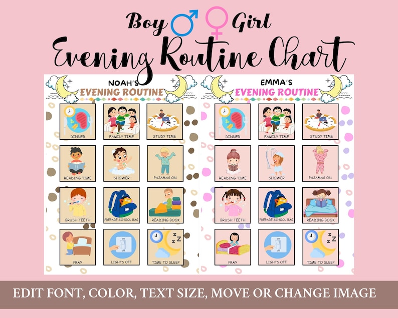 Daily Routine Cards Canva Editable Visual Schedule Toddler Routine ...