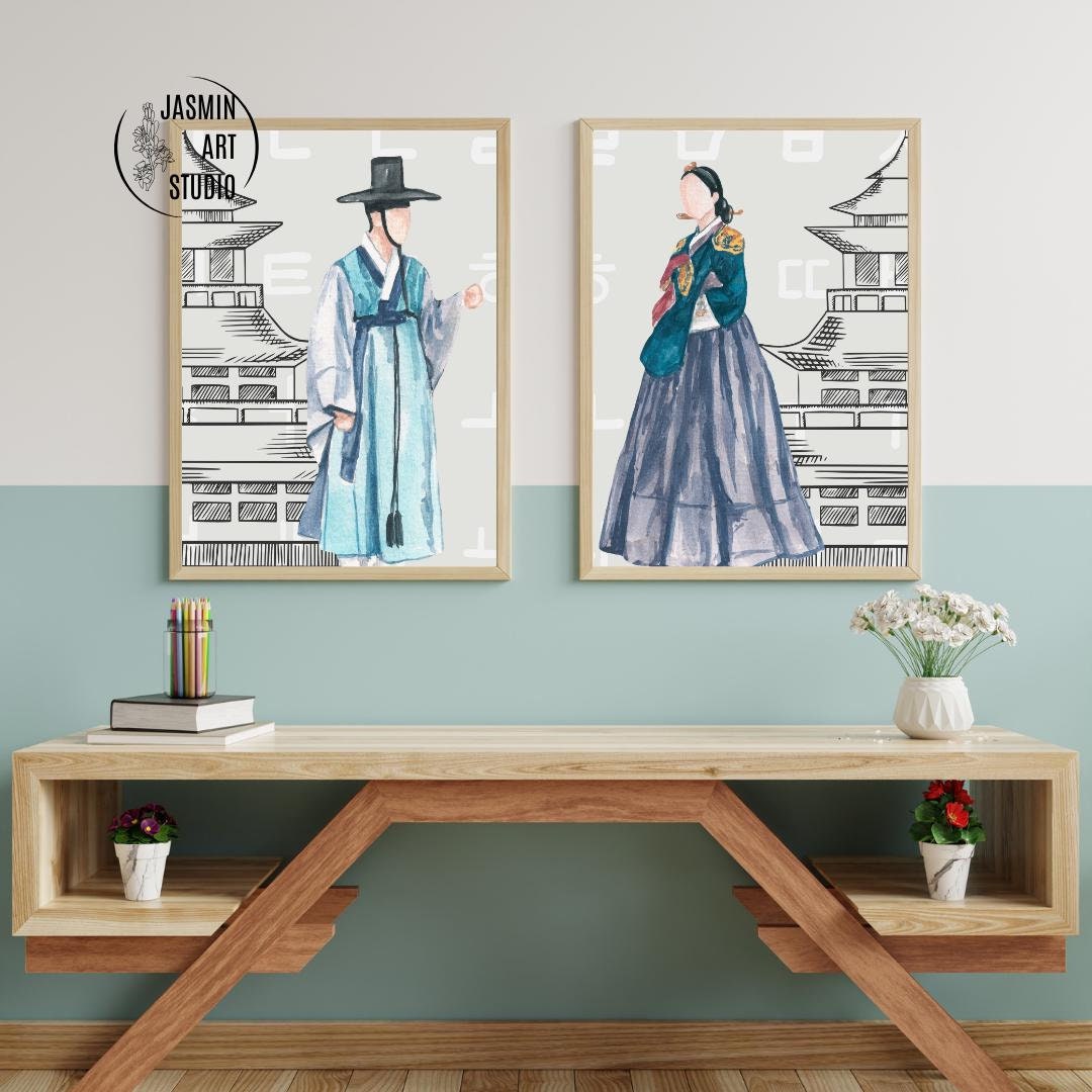 Korean Home Decor Print, Korean Hanbok Dress, Aesthetic Korean Wall ...