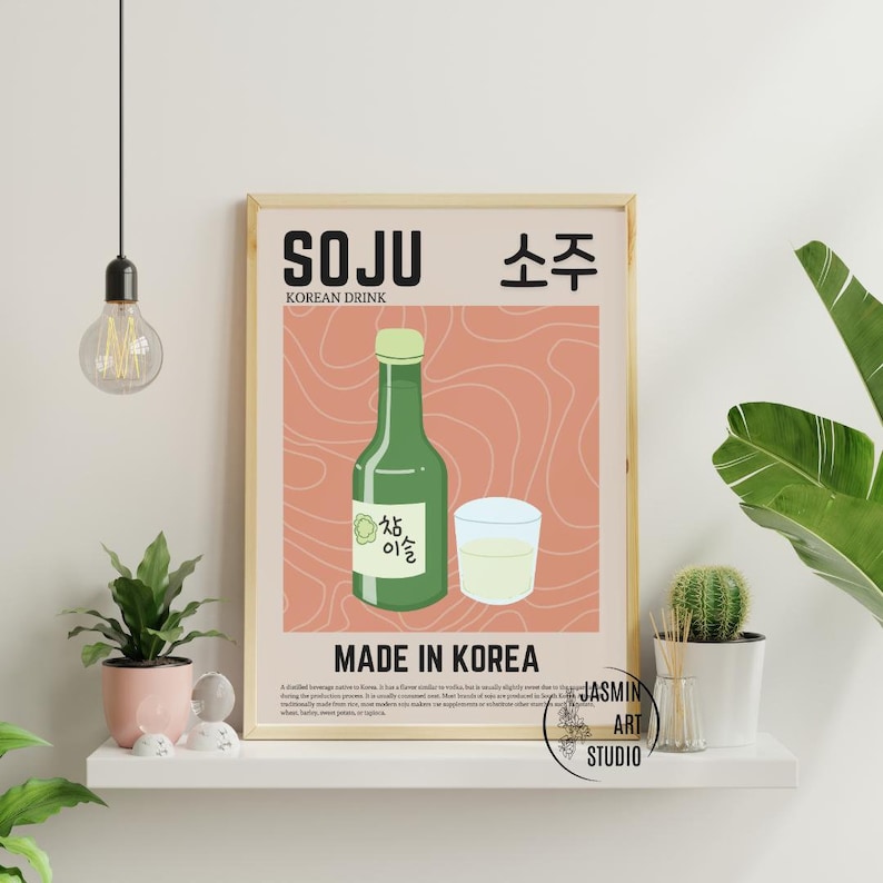 Soju Korean Food Art Printable Seoul Korean Art Kpop Kawaii Retro ...