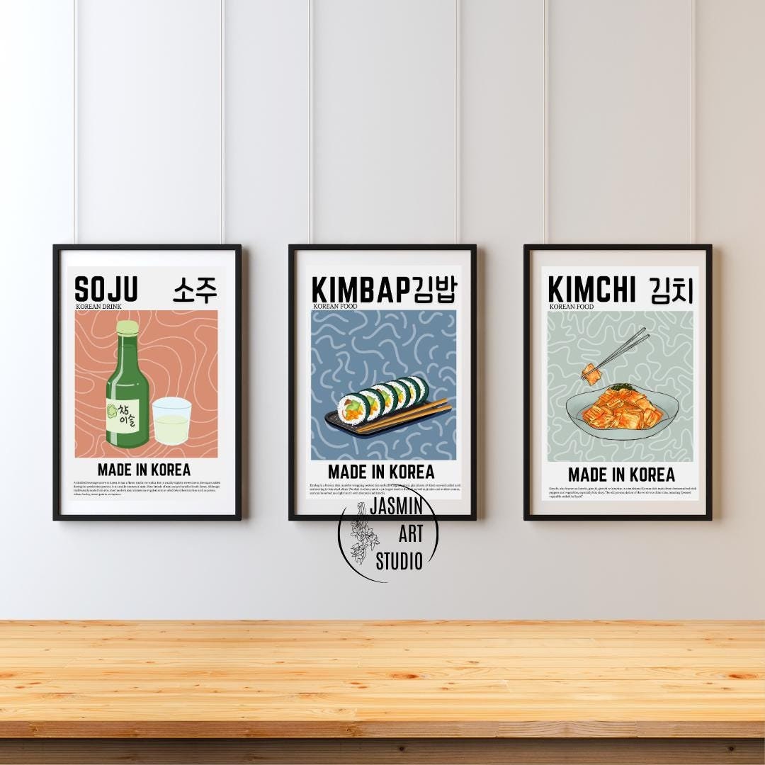 Set of 3 Korean Food Art Printable Seoul Korean Art Kpop Kawaii Retro ...