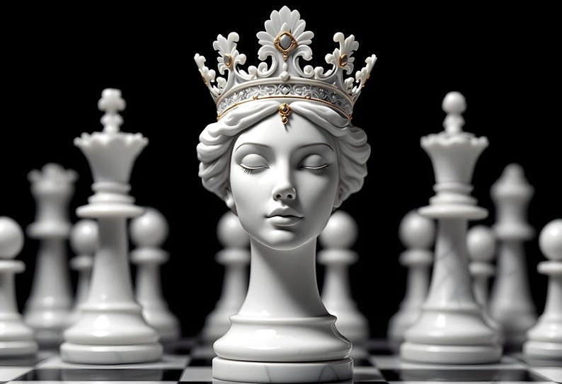 Elegant Queen Chess Piece Sculpture White Marble Chess Set Digital Art ...