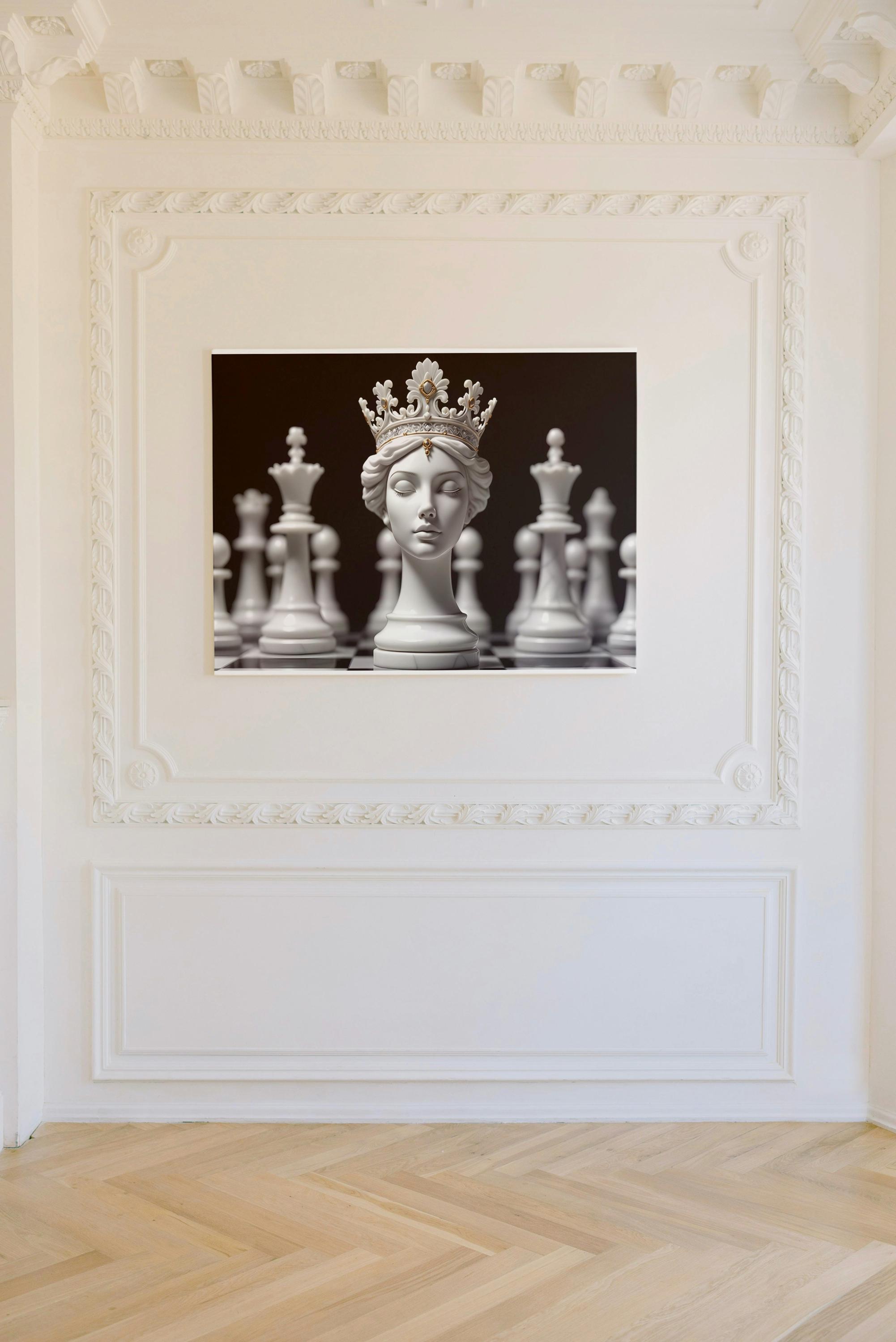 Elegant Queen Chess Piece Sculpture White Marble Chess Set Digital Art ...