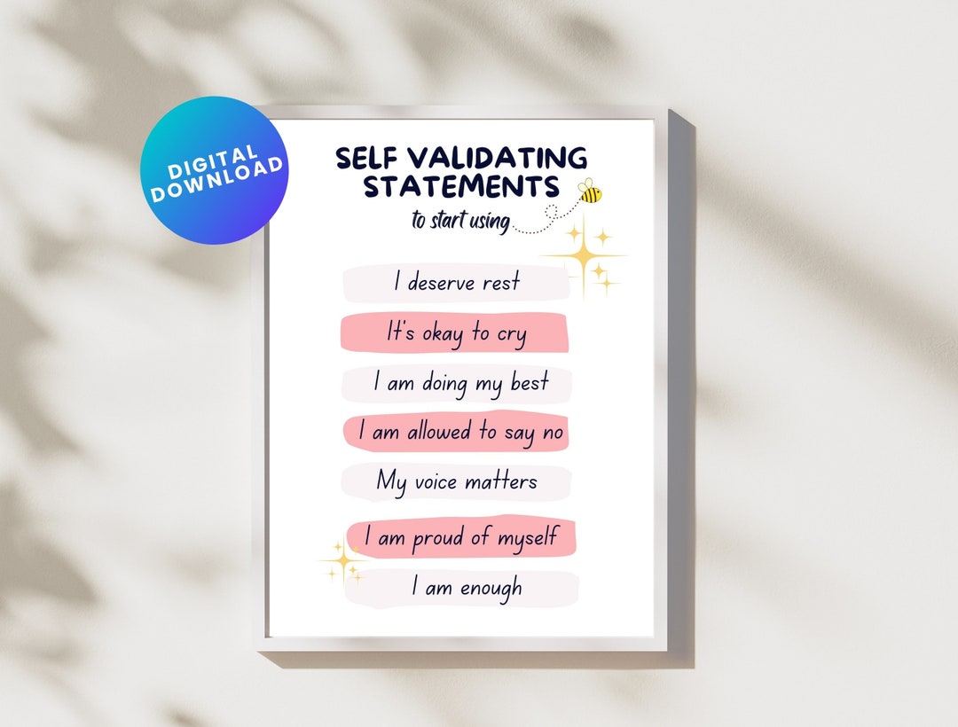 Self Validating Statements Printable, Positive Affirmations, Mental ... Self Validating Statements Printable, Positive Affirmations, Mental ...