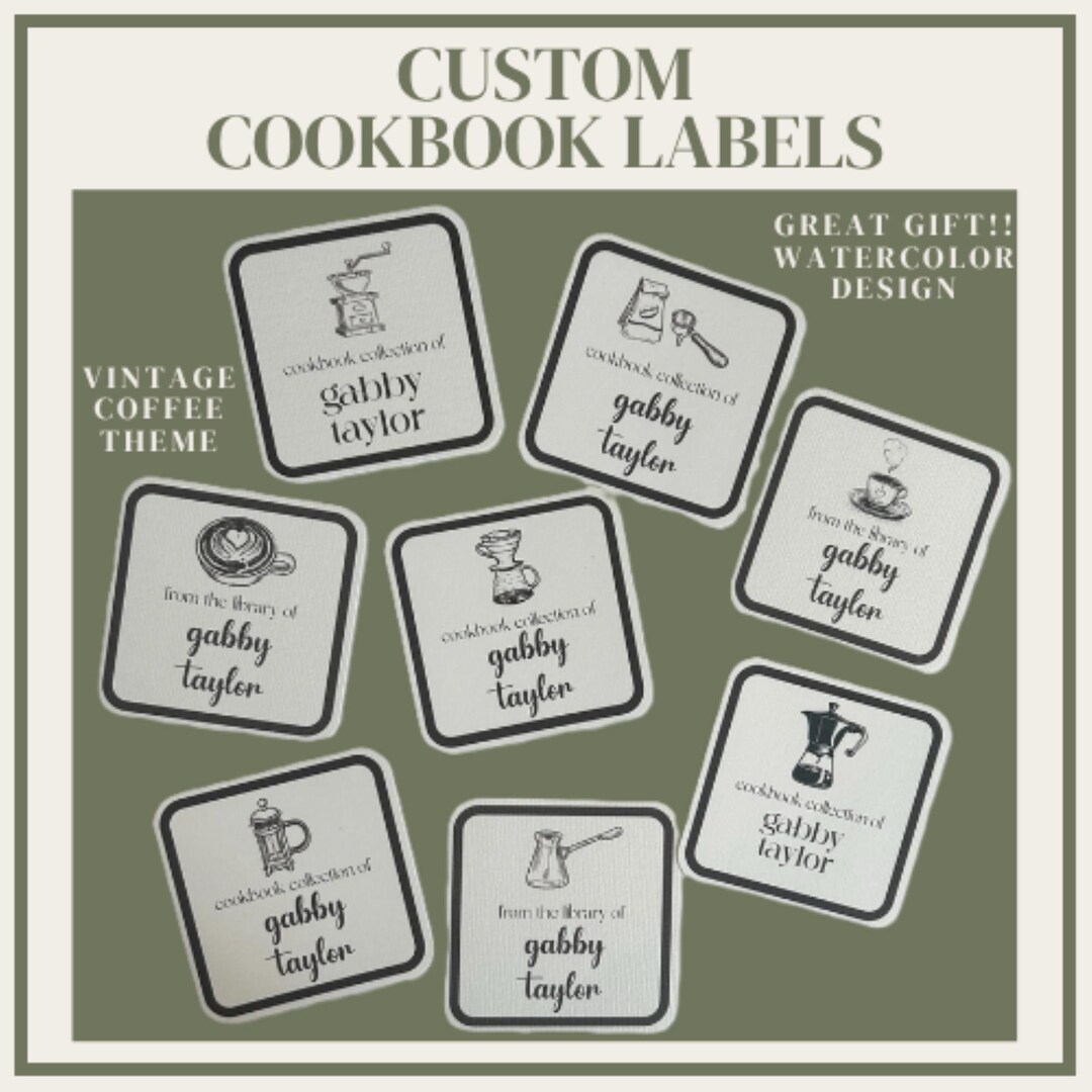 Personalized Watercolor Cookbook Labels: Coffee Theme, Set of 8 - Etsy