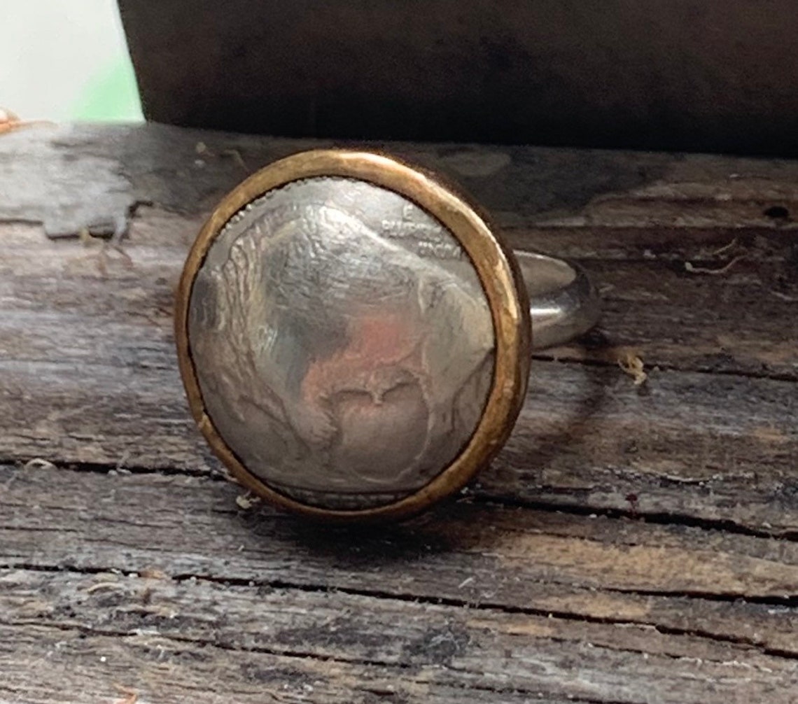 Buffalo Nickel Ring-Sterling Silver and Gold Fill Domed | Etsy