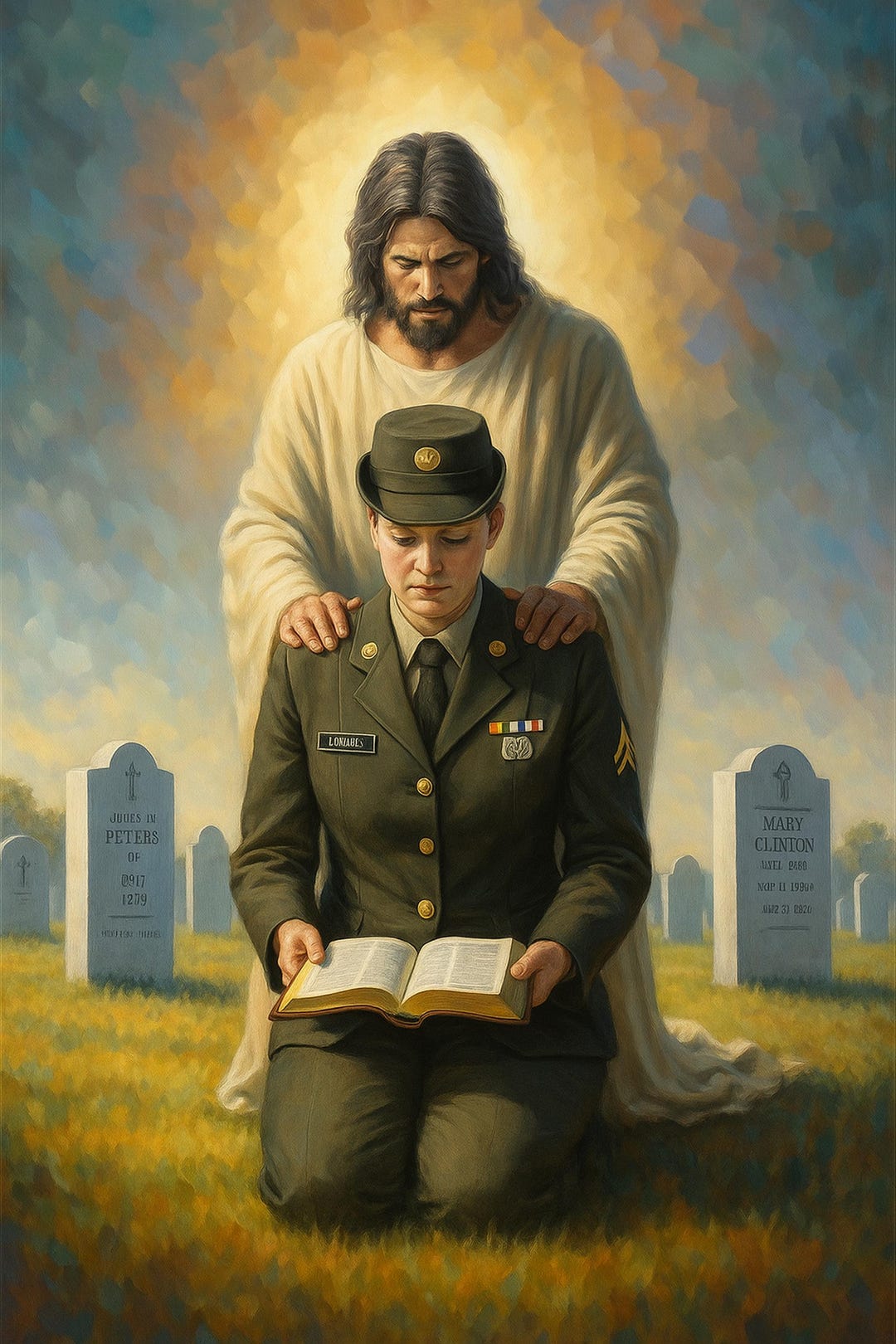 Jesus Standing Behind White Female U.S. Army • Digital Wall Art • 24x36 ...
