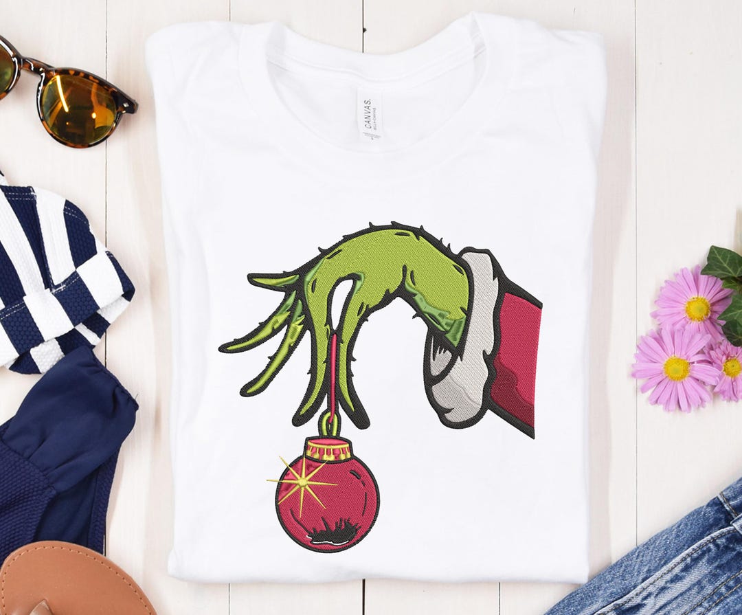 Merry Grinchmas Hand With Ball Embroidery, Christmas Embroidery Design ...