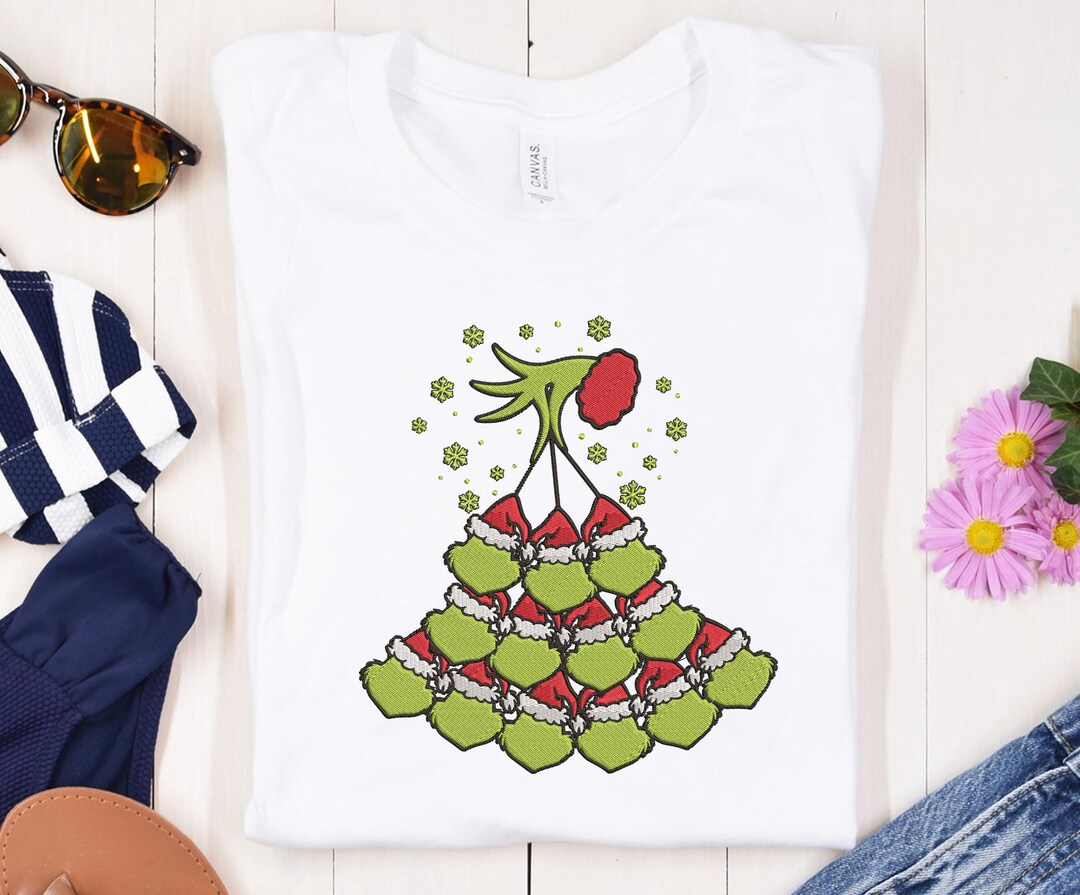 Christmas Grinch Hand Thirteen Face Embroidery, Christmas Embroidery ...