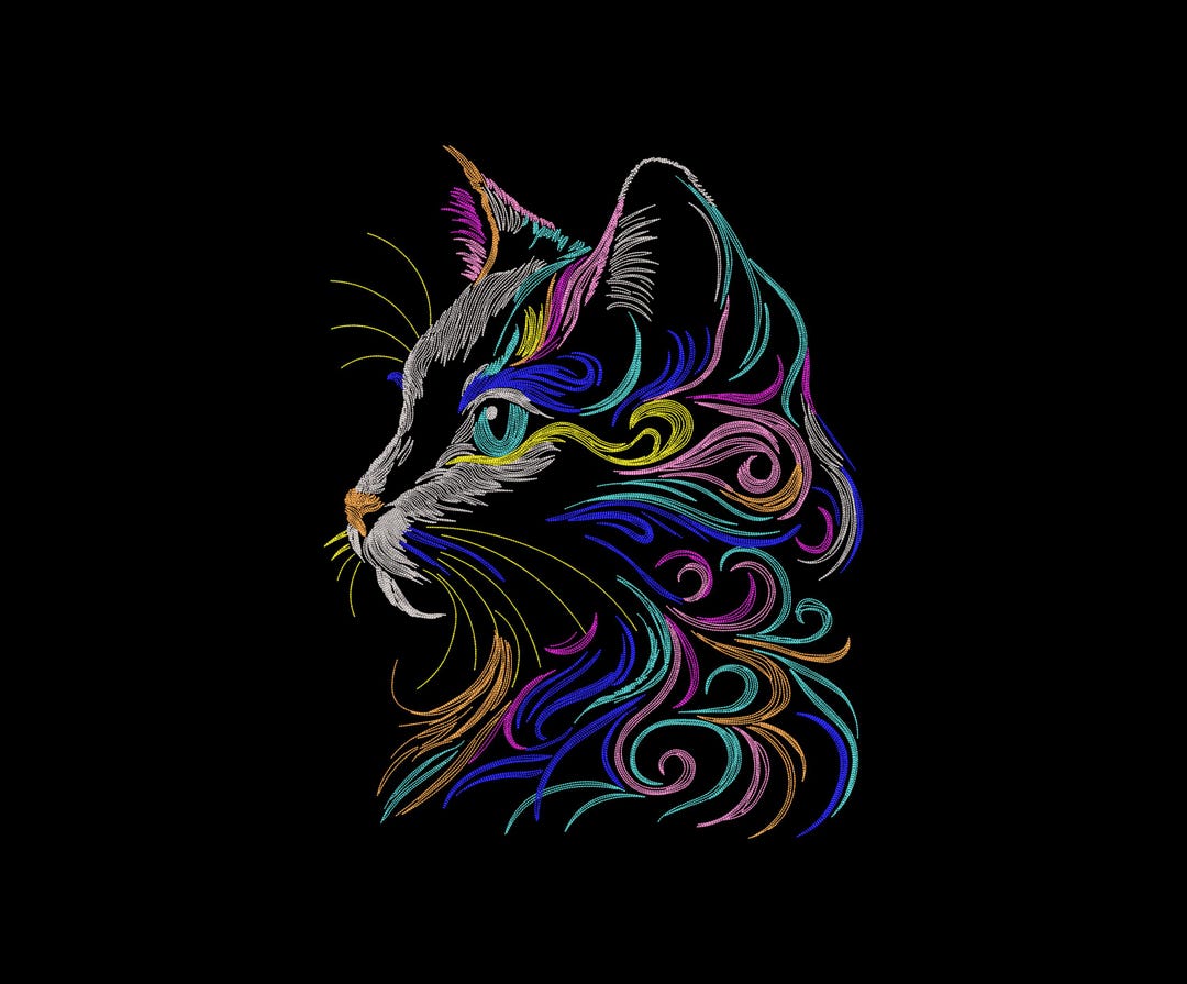 Cat Face Color Embroidery Design, Cat Machine Embroidery Design, Cat ...