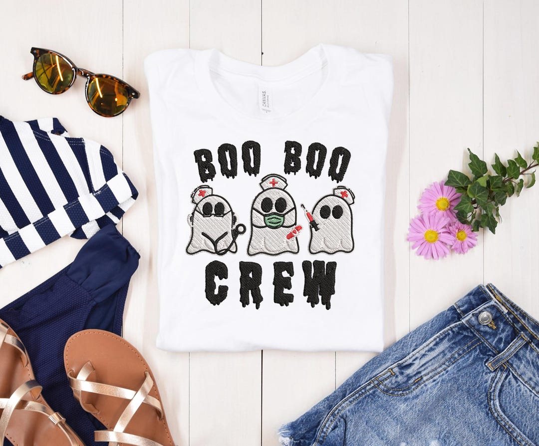 Boo Boo Crew Ghost Nurse Embroidery Design, Halloween Embroidery Design ...