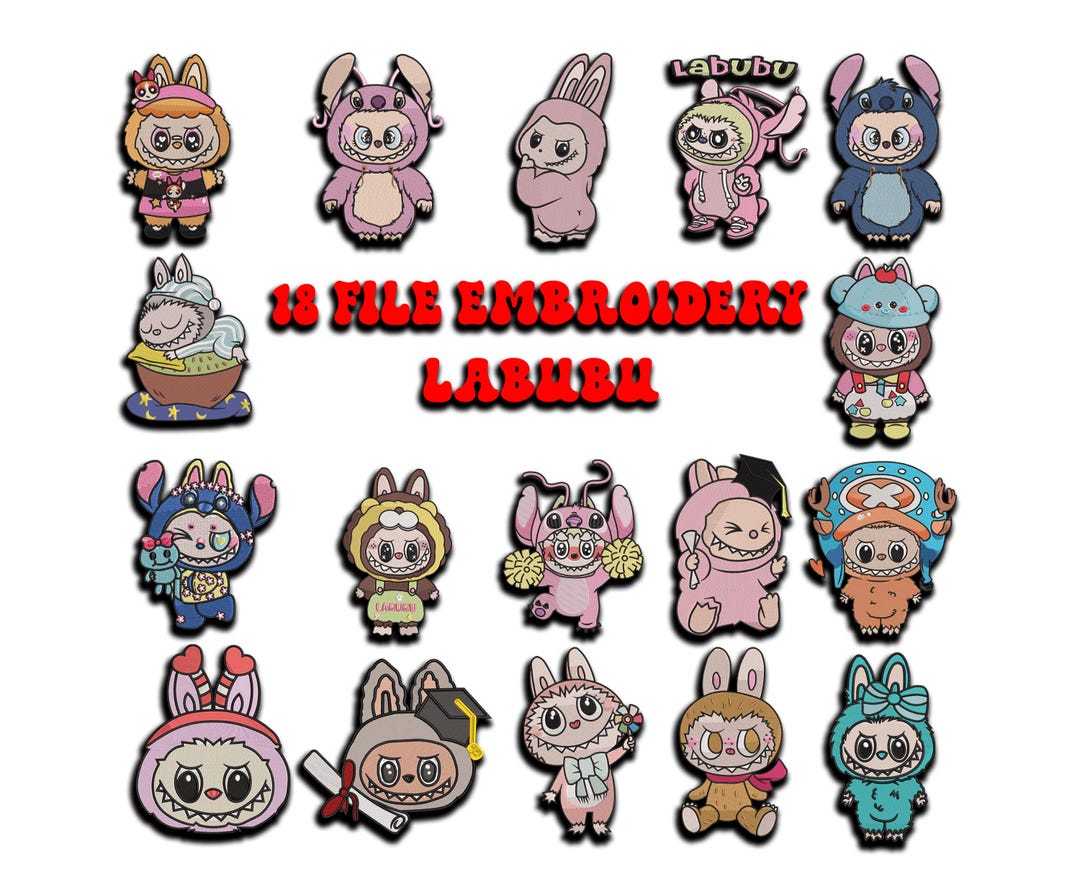 Labubu Embroidery Design Bundle: 18 Trendy Files, 6 Sizes (instant ...