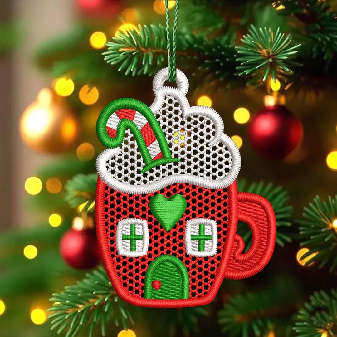 FSL Christmas Cup House Ornament Embroidery: Machine Embroidery Design ...