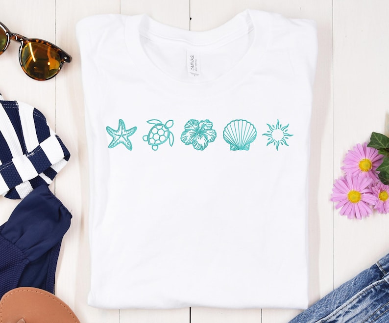 Sea Shells Embroidery Design: Summer Beach Theme (instant Download, 6 ...