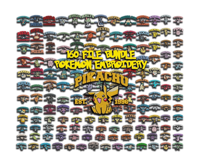 160 Pokemon Embroidery Designs, Pikachu, 6 Sizes (digital Download) - Etsy