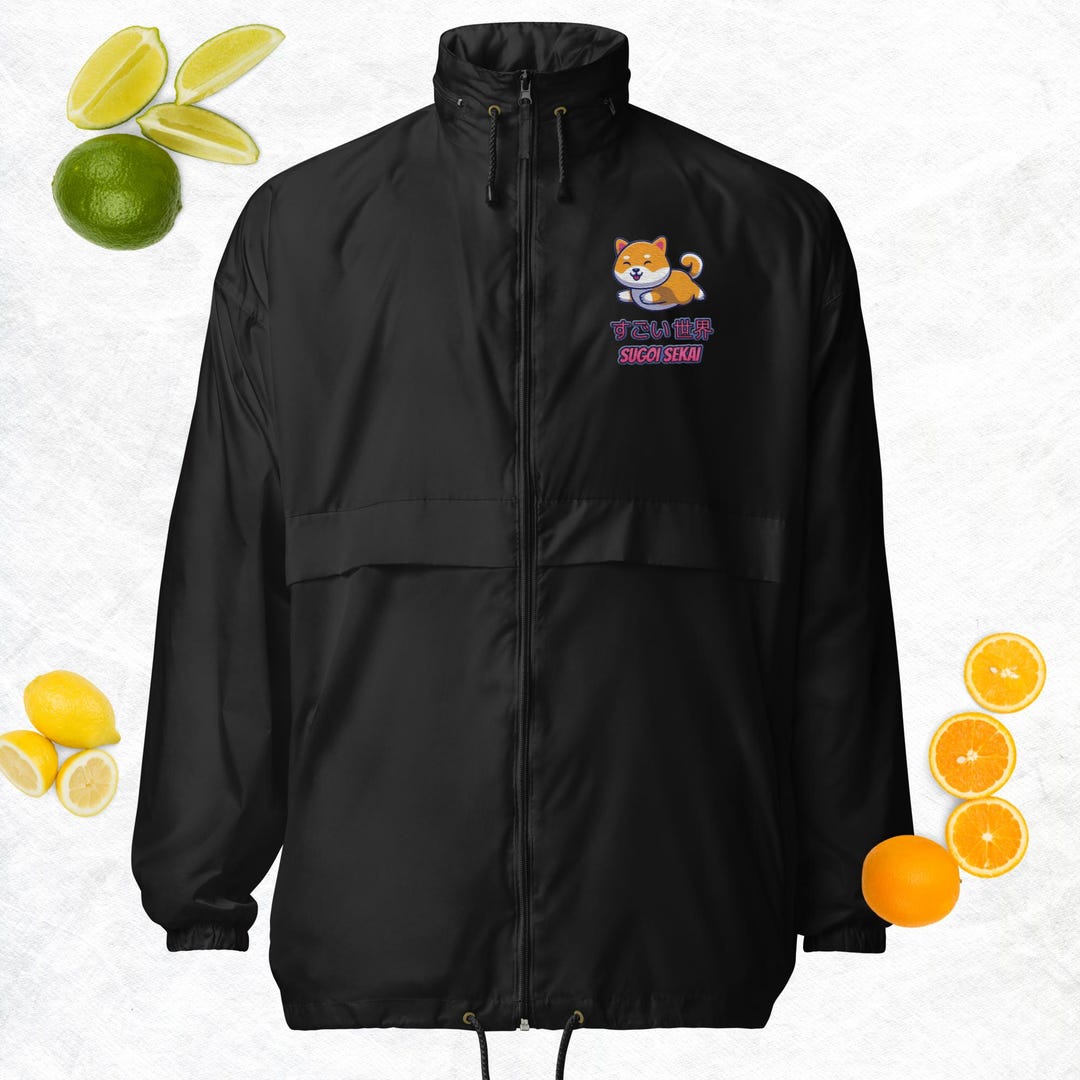 Cute Japanese Embroidered Streetwear Doge Windbreaker Jacket Unisex ...