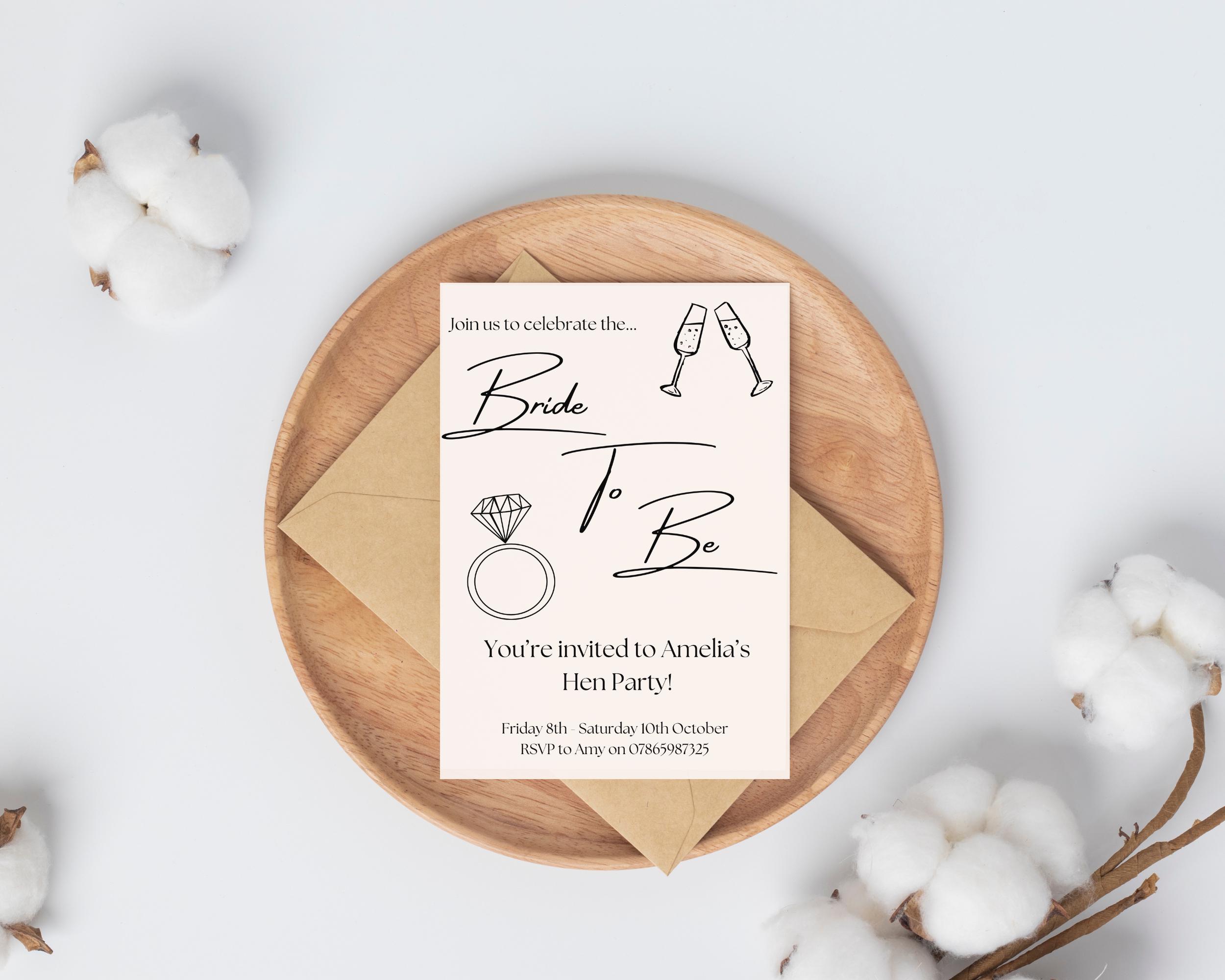 Bride to Be White Hen Party Invitation Template, Hen Do Invite and ...