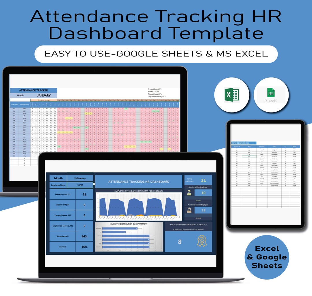 Attendance Tracking HR Dashboard, Employee Attendance Tracker, MS Excel ...