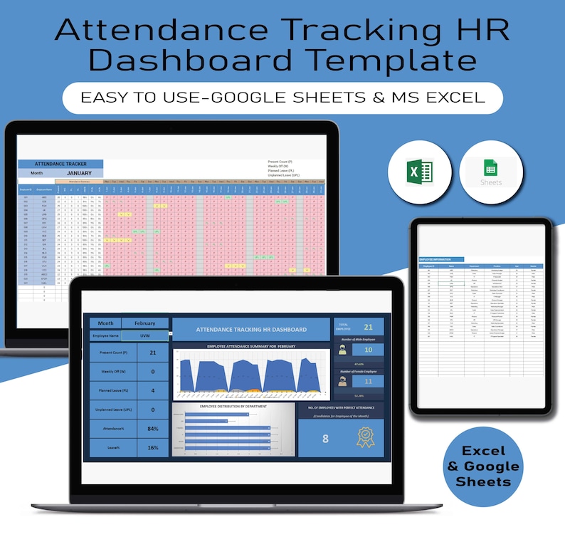 Attendance Tracking HR Dashboard, Employee Attendance Tracker, MS Excel ...