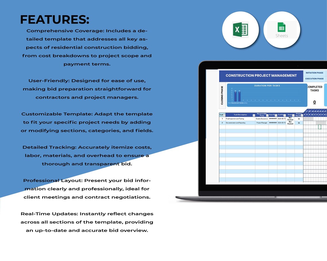 Construction Budget Spreadsheet, Execution Phase, Construction Bid Form ...