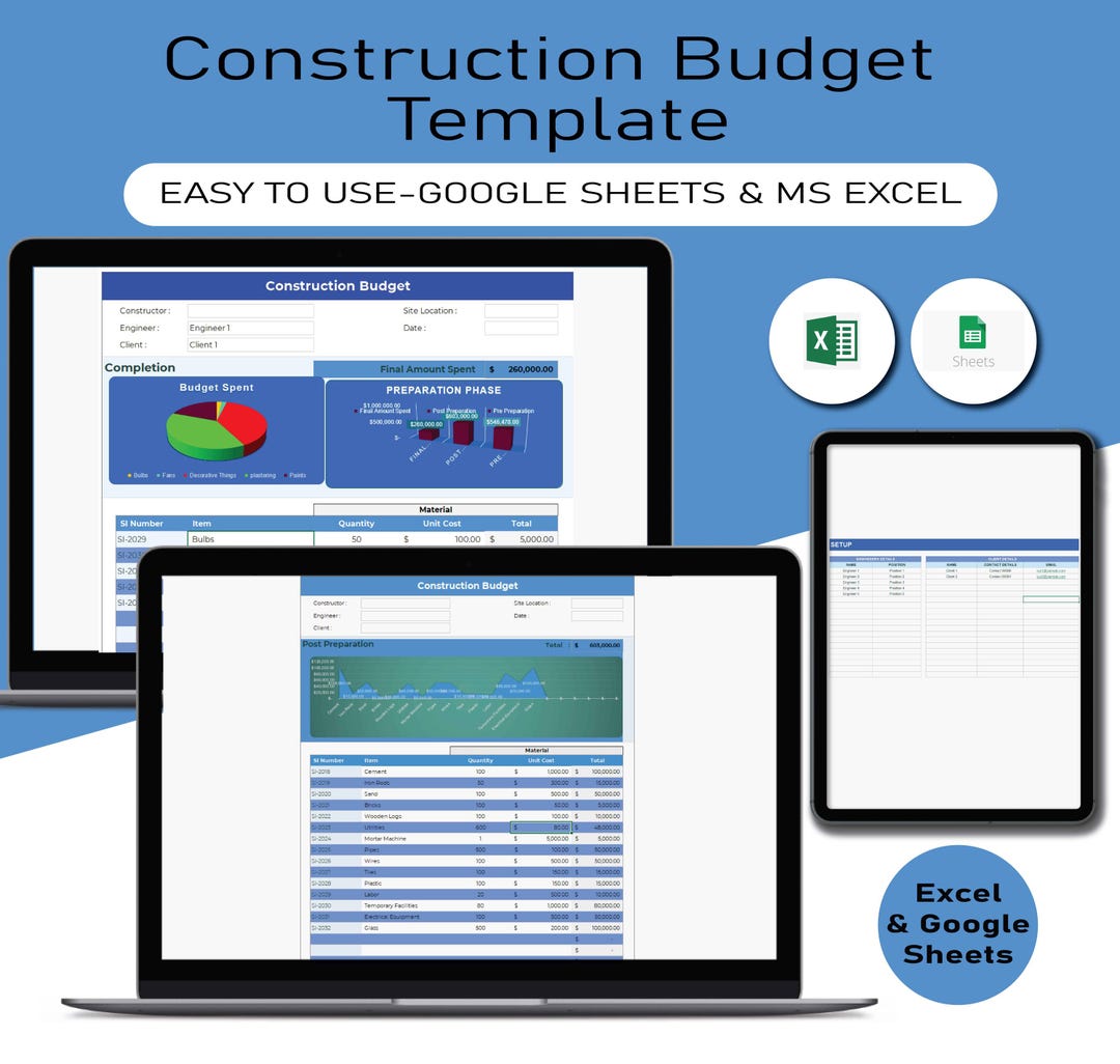 Construction Budget Spreadsheet, Final Prepration, Pre Prepration ...