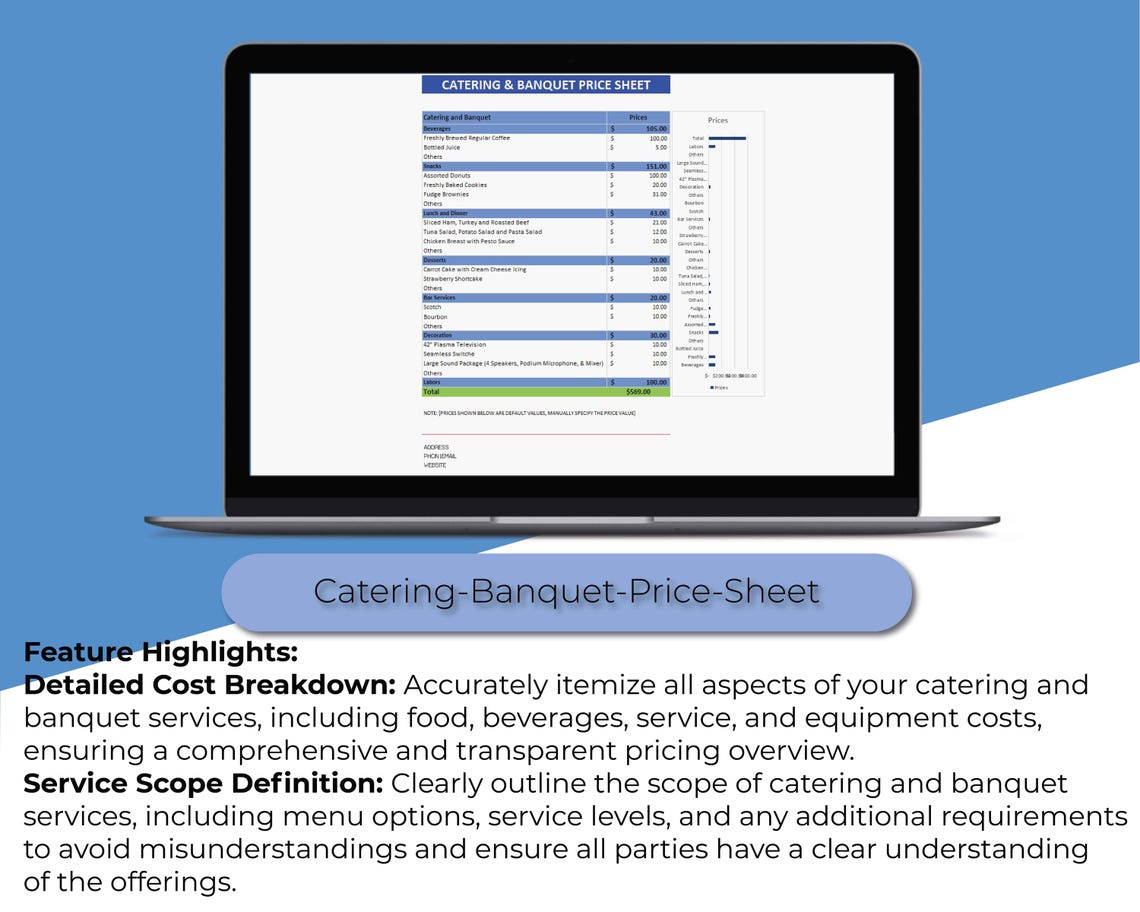 Catering Banquet Price Sheet, Catering Business Budget, Catering ...