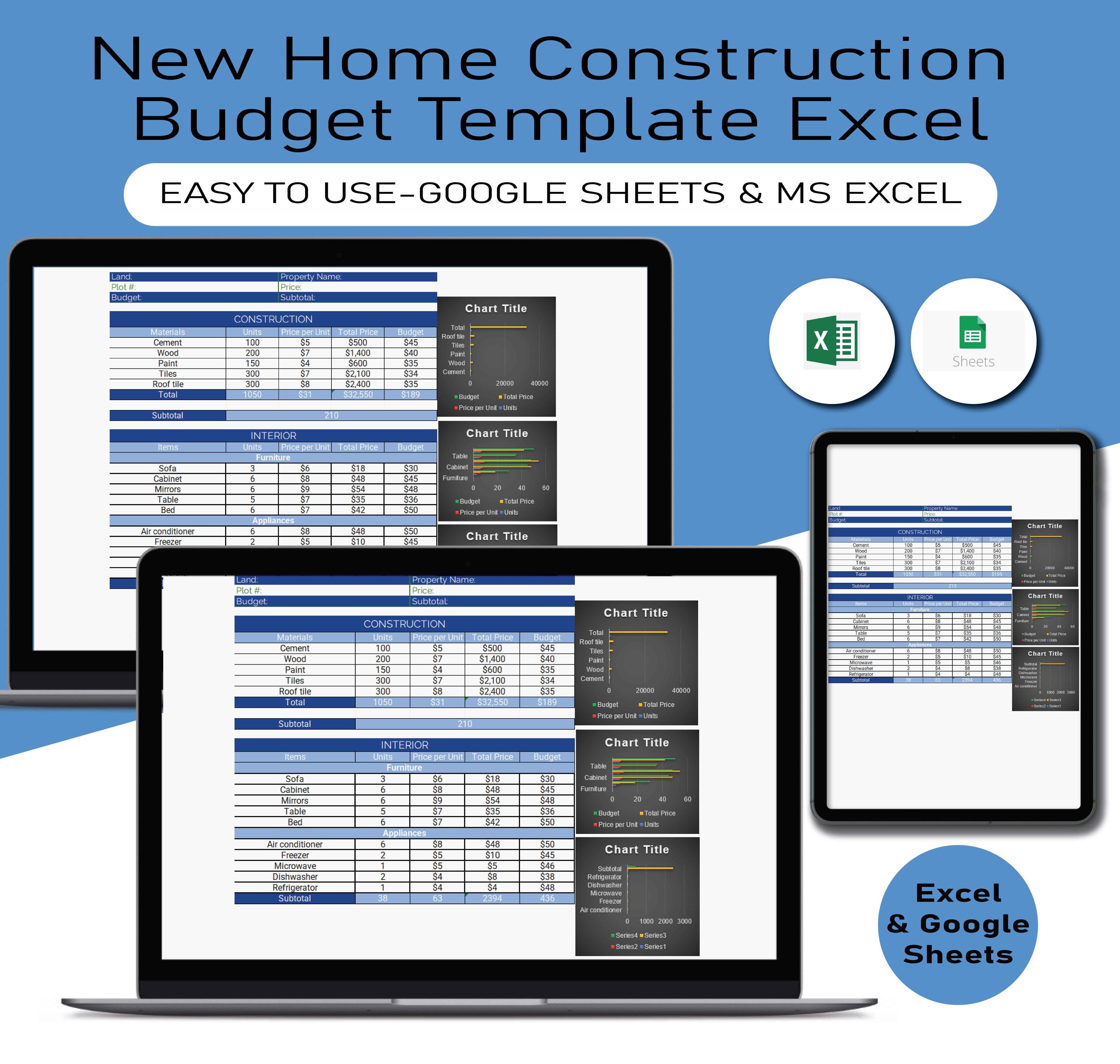 Home Construction Budget Template Excel, Editable Home Construction ...