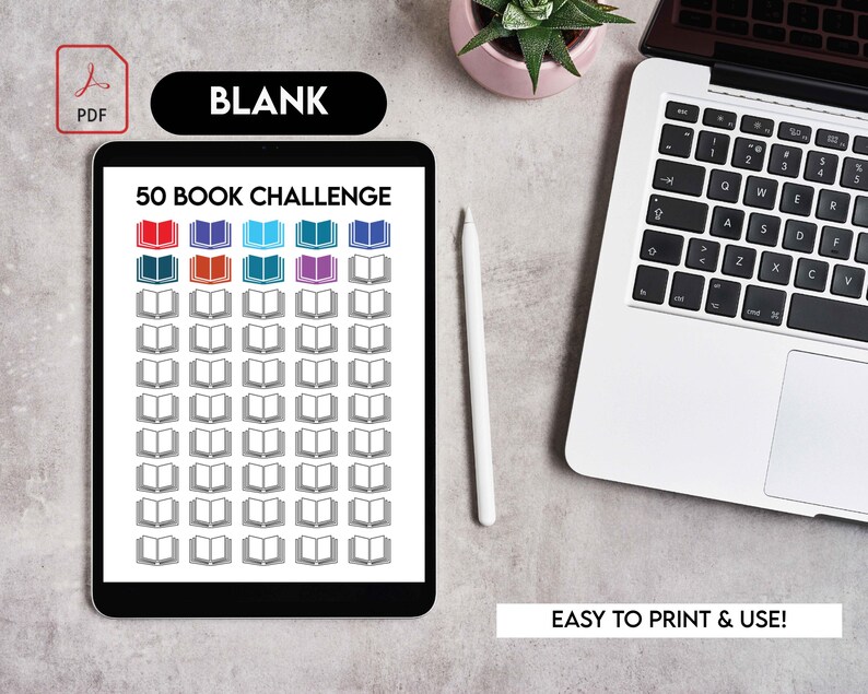 50 Book Reading Challenge, Reading Log, Printable Planner Page ...