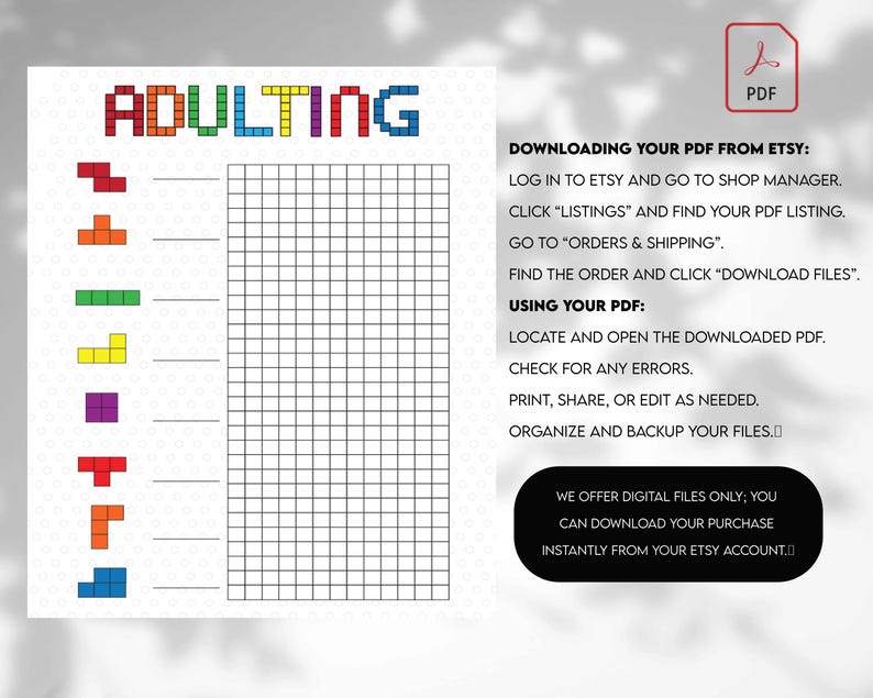 Adulting Tracker, Fun Habit Tracker, PRINTABLE Journal Page, Monthly ...