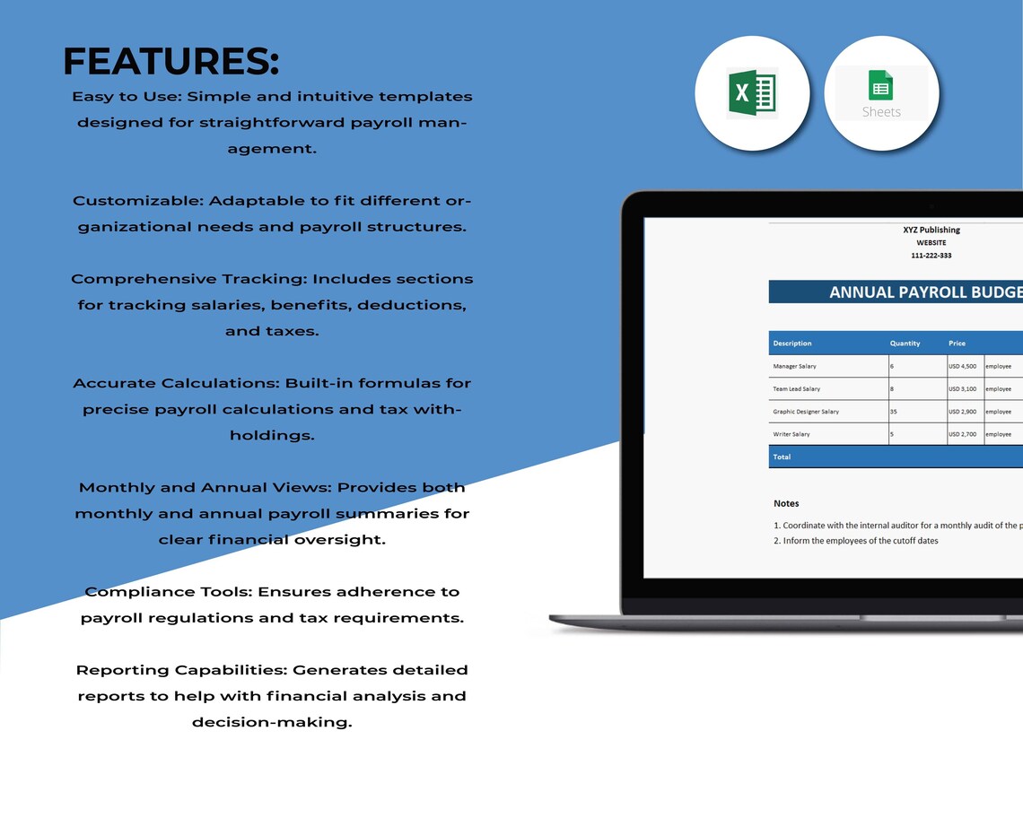Annual Payroll Template, Excel Payroll Salary Manager, Employee Payroll ...