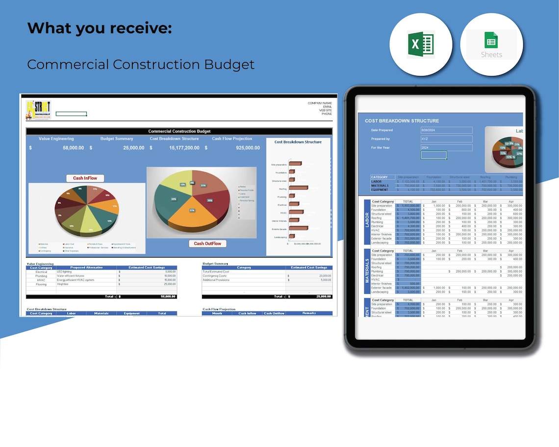 Commercial Construction Budget, Contractor Planner, Contractor Tracker ...