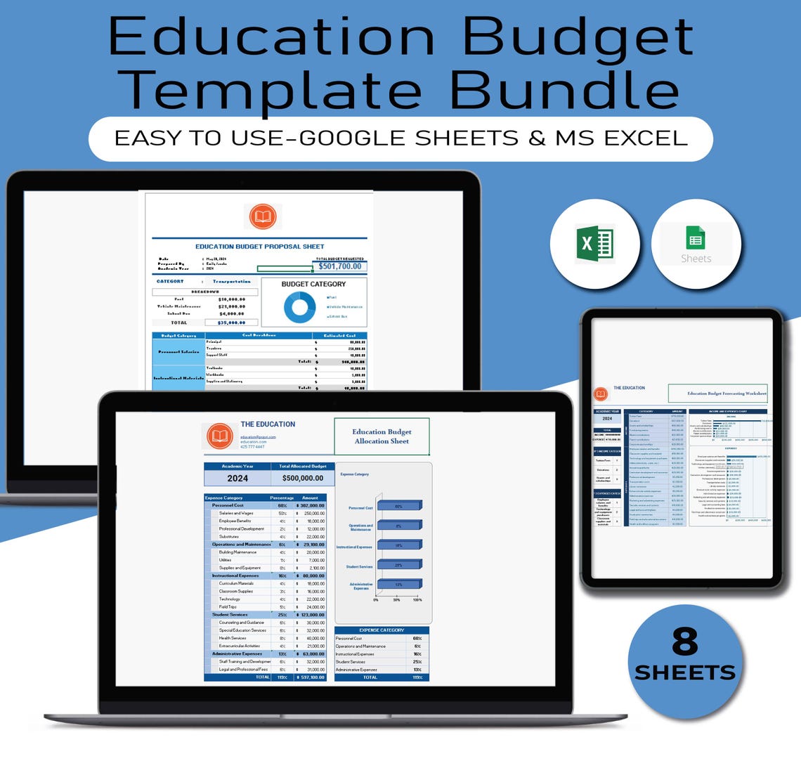 Education Annual Budget Spreadsheet, Google Sheets Template, Financial ...