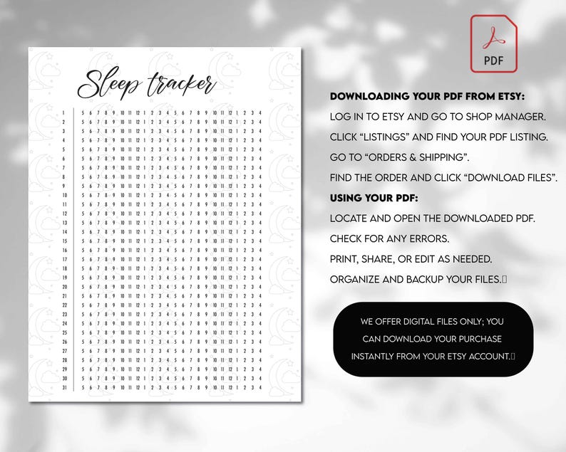 Printable Monthly Sleep Tracker, Digital Bedtime Routine Journal, Sleep ...