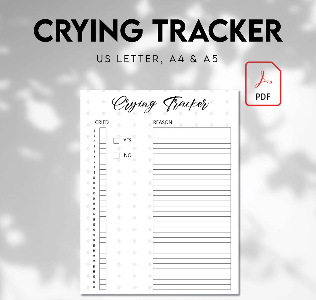 Daily Cry Tracker Sheet, Mental Health Journal, Sadness Expression Log ...