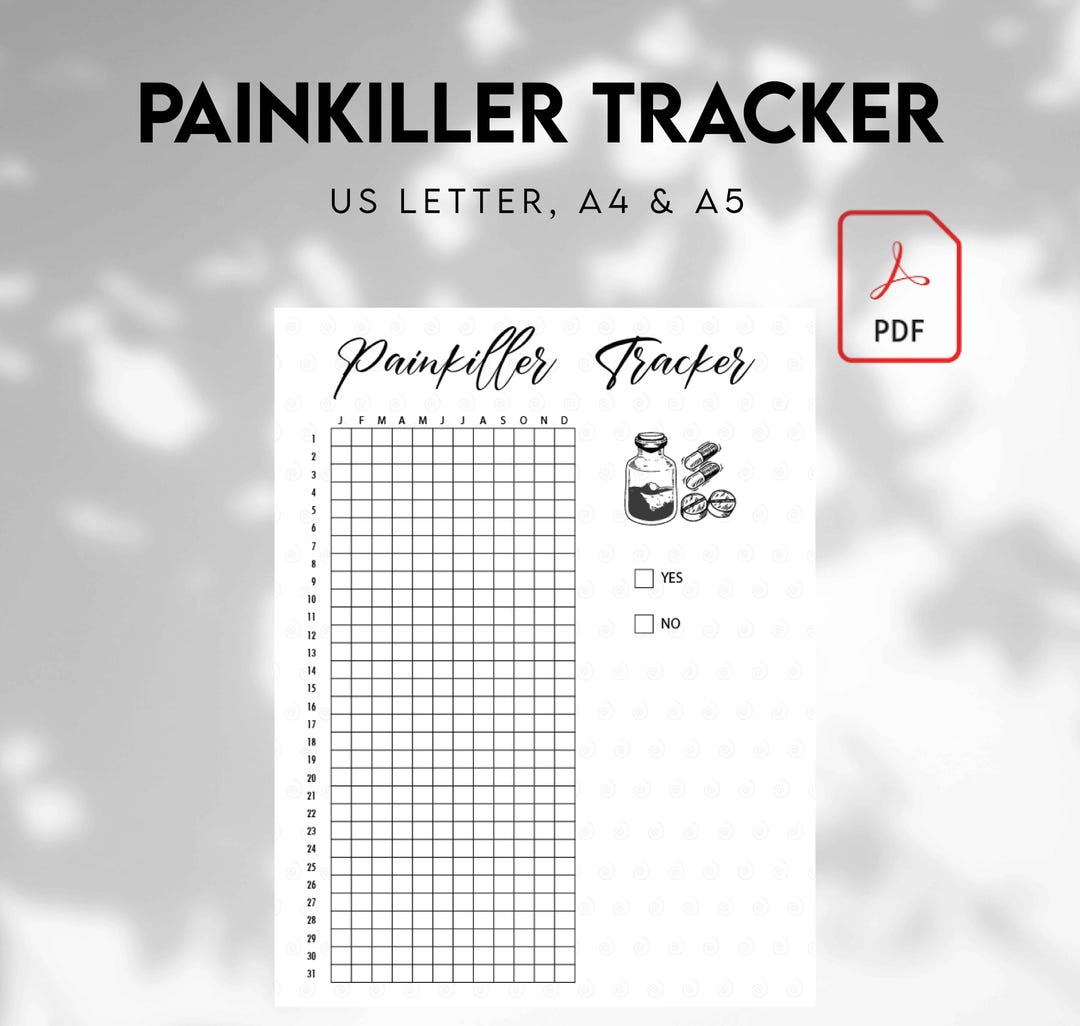 Painkiller Yearly Tracker, PRINTABLE Journal Page, Pill Tracker, Medication Tracker, Health ...