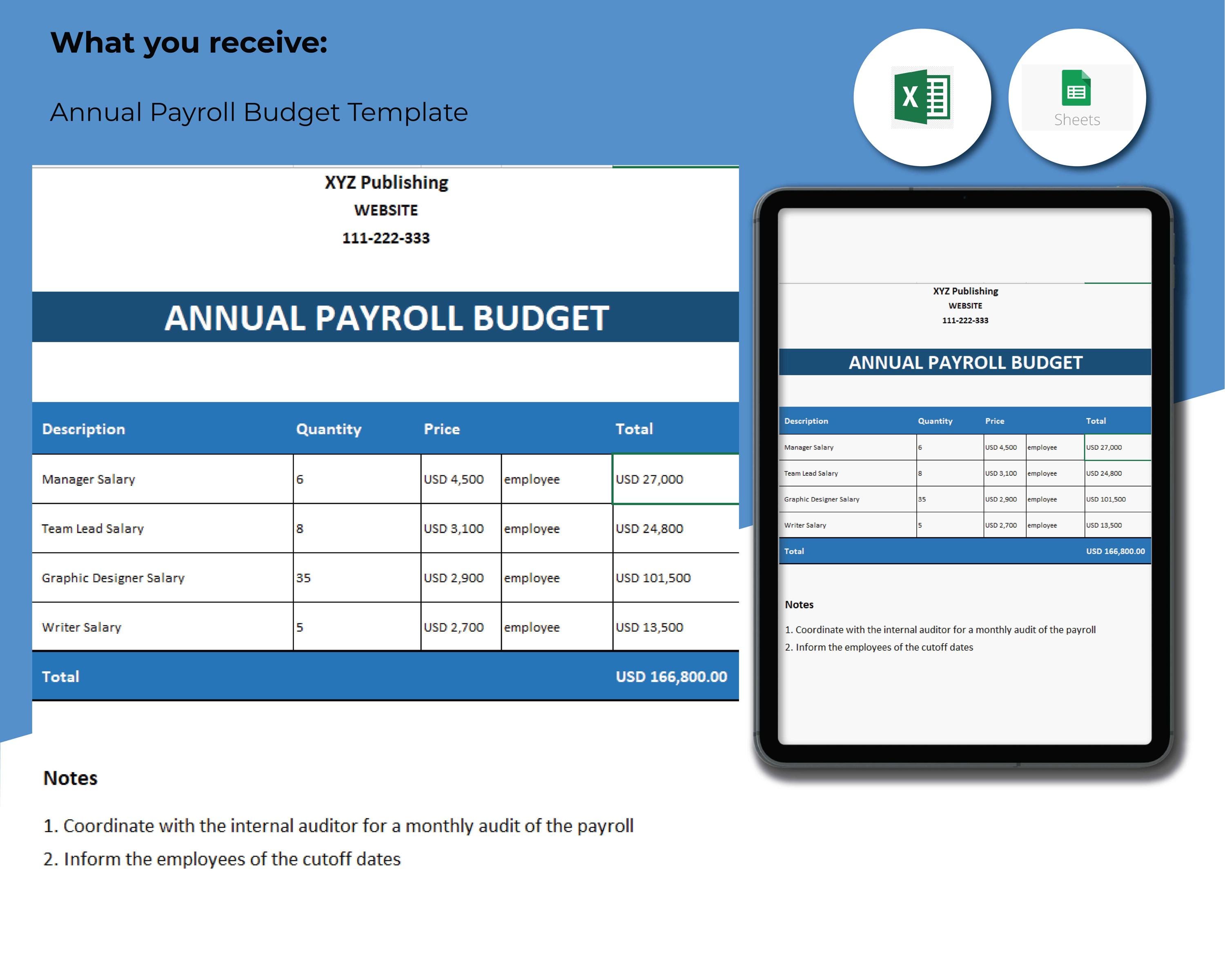 Annual Payroll Template, Excel Payroll Salary Manager, Employee Payroll ...