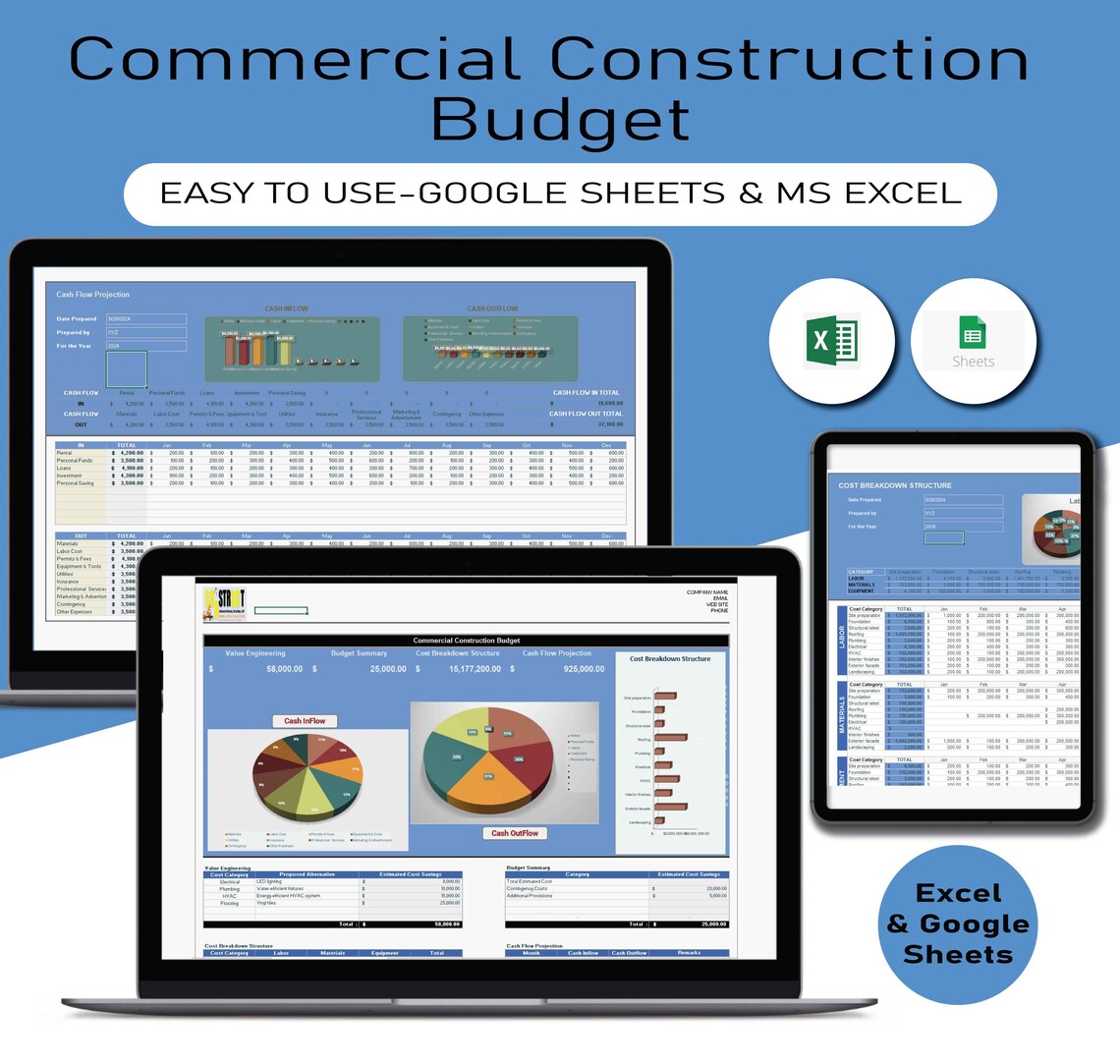 Commercial Construction Budget, Contractor Planner, Contractor Tracker ...
