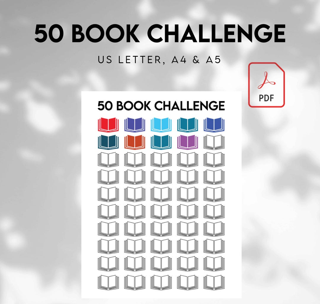 50 Book Reading Challenge, Reading Log, Printable Planner Page ...