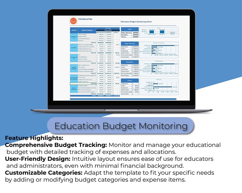 Education Annual Budget Spreadsheet, Google Sheets Template, Financial ...