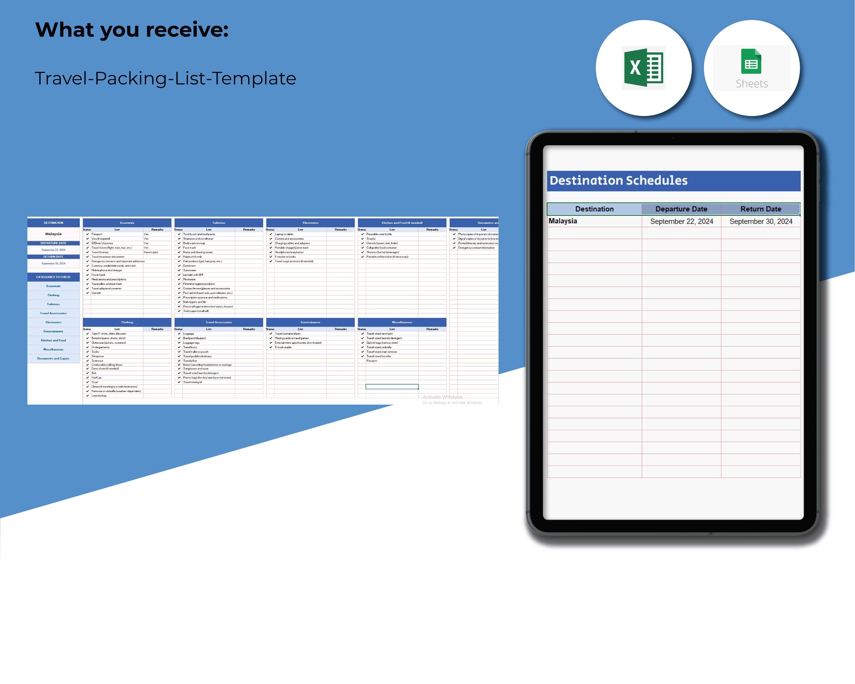 Travel Packing List Template, Printable PDF Checklist Planner ...