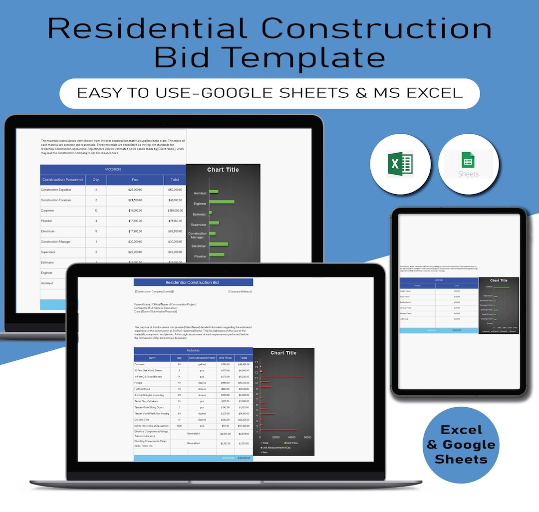 Residential Construction Bid Template, Google Sheets, Construction Bid ...