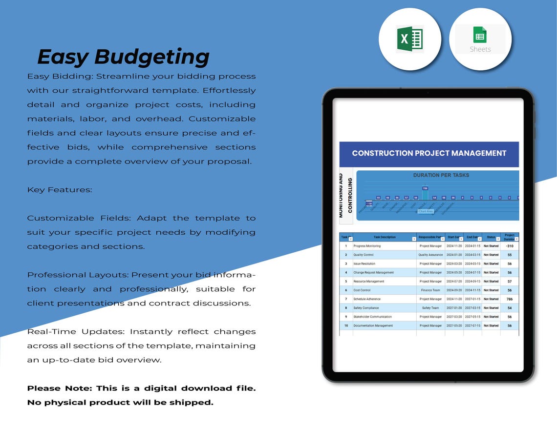 Construction Budget Spreadsheet, Execution Phase, Construction Bid Form ...