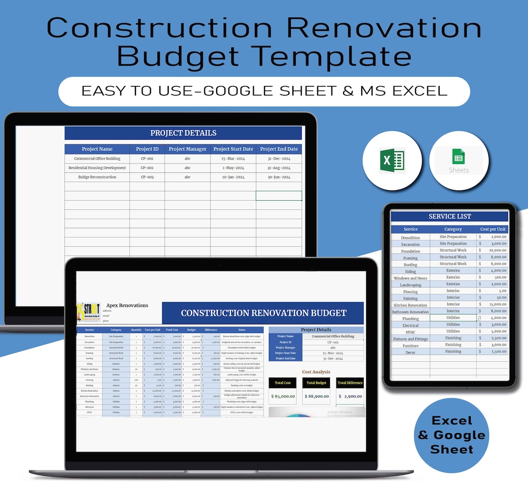 Construction Renovation Budget Template, Construction Budget ...