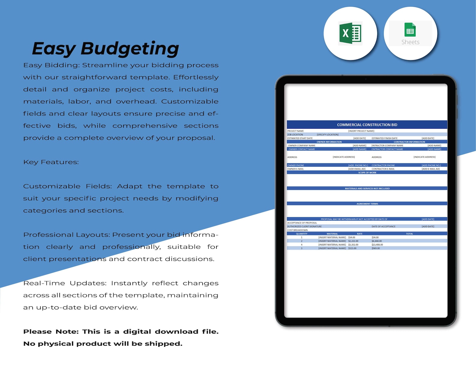 Commercial Construction Bid Template, Construction Cost Estimate ...